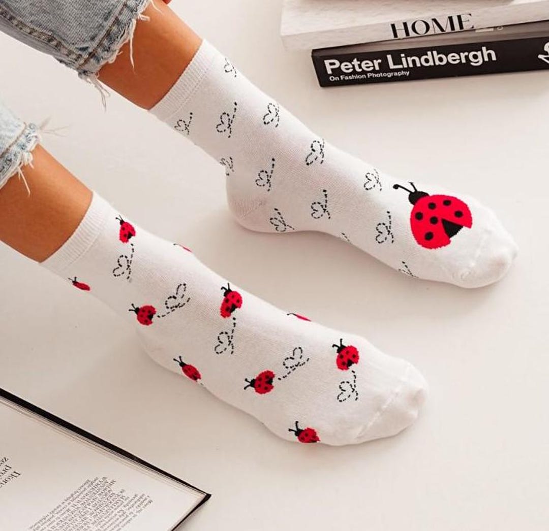 Ladybird Ladybug Happy Cute Unisex Socks, Socks, Funny Socks, Cozy ...
