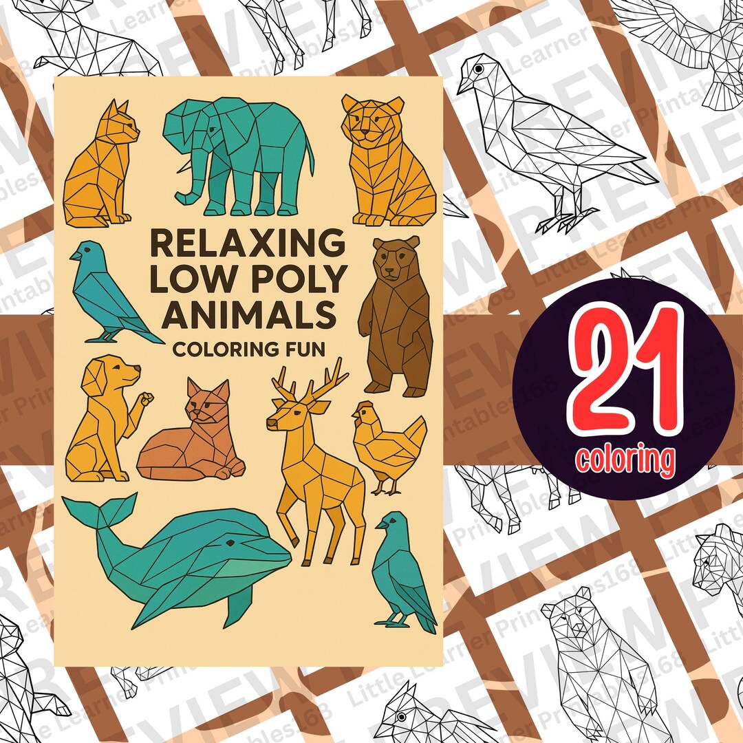 Low Poly Animals Coloring Book: Geometric Designs (digital Download) - Etsy