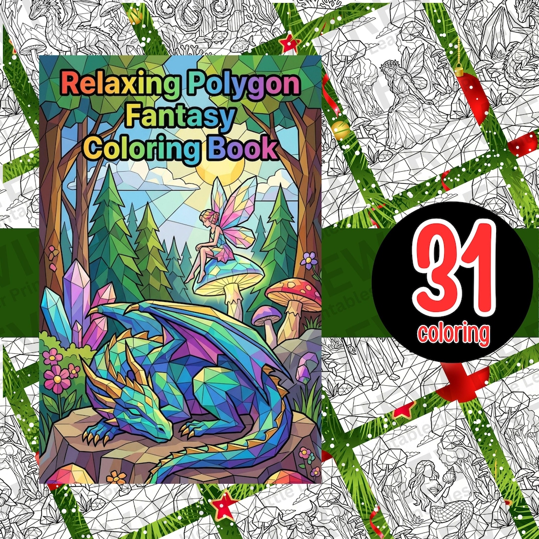 Polygon Fantasy Coloring Book, Dragons, Fairies, Unicorns (PDF Pattern ...