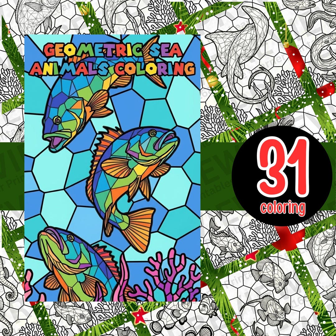 Geometric Sea Animals Coloring Book Printable Pages for Kids and Adults ...