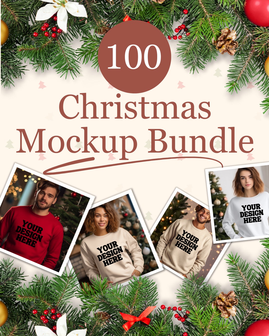 Christmas Mockup Bundle Holiday Winter Bundle (x100), Folded Sweatshirt ...