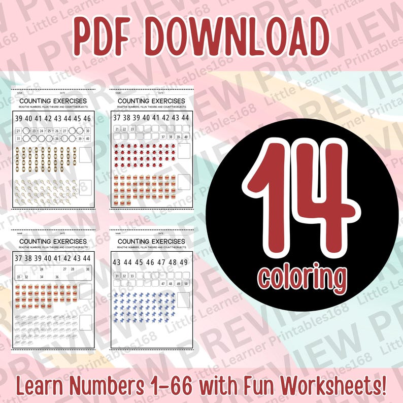 Counting Exercises Worksheets: Number Recognition, Math Practice (PDF ...