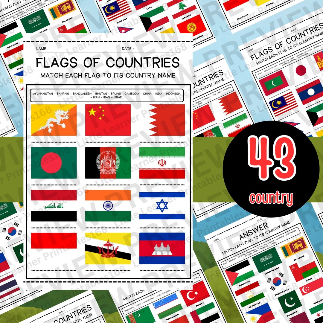 Asian Country Flags Worksheet: Geography Activity Pack (PDF Download ...