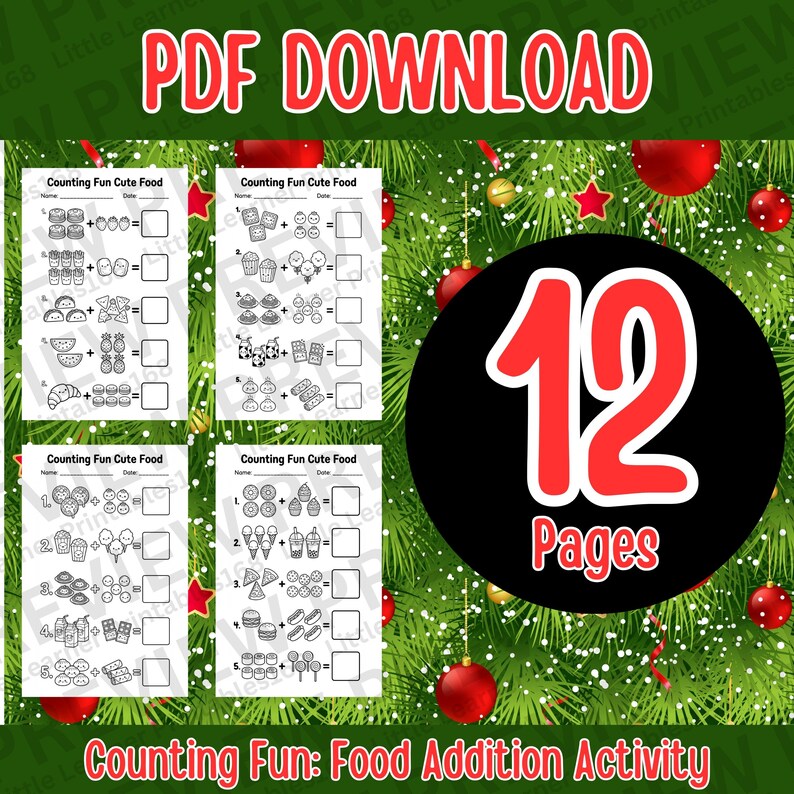 Food Addition Activity Printable, Kindergarten Math Worksheets (PDF ...