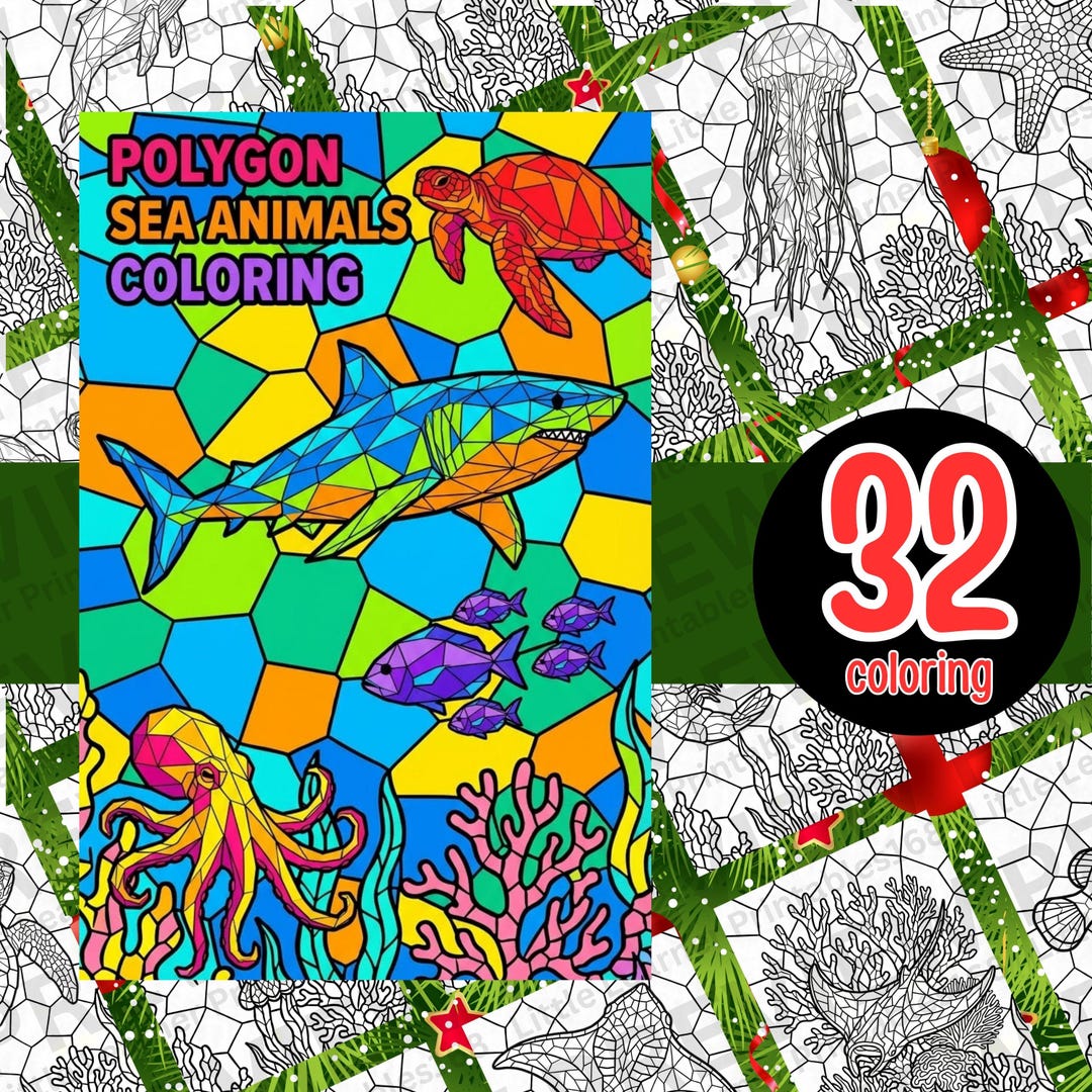 Polygon Sea Animals Coloring Book Printable Pages for Kids and Adults ...