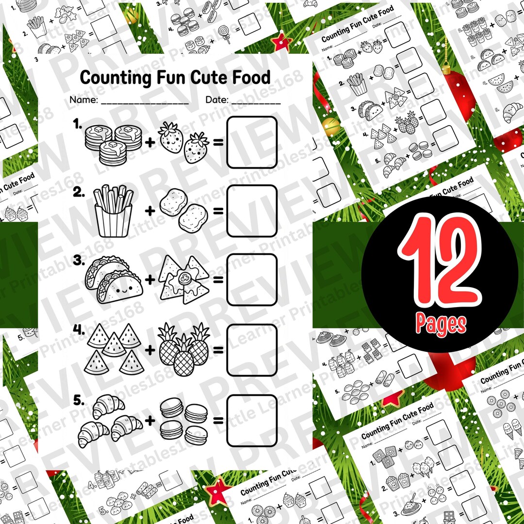 Food Addition Activity Printable, Kindergarten Math Worksheets (PDF ...
