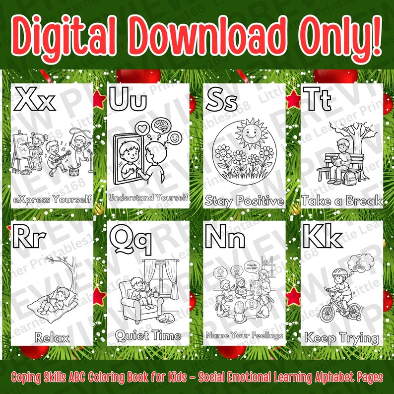 Coping Skills ABC Coloring Book for Kids: SEL Activity Pages (digital ...