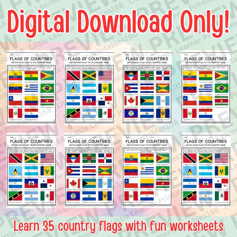 Flags of Countries Worksheets: Geography Activity Pack (PDF Download ...