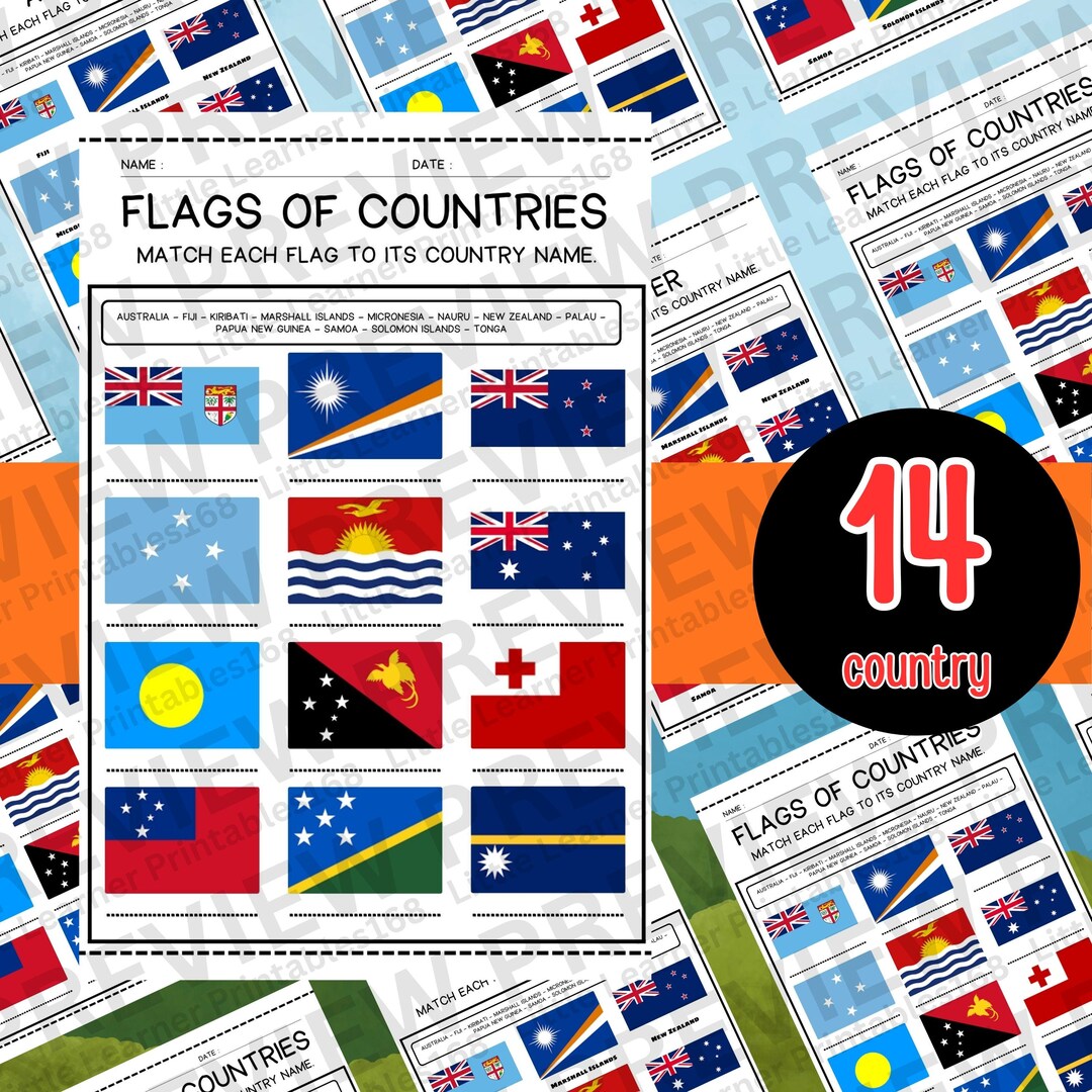 Flags of Oceania Countries Worksheets for Kids, Geography Activity Pack ...