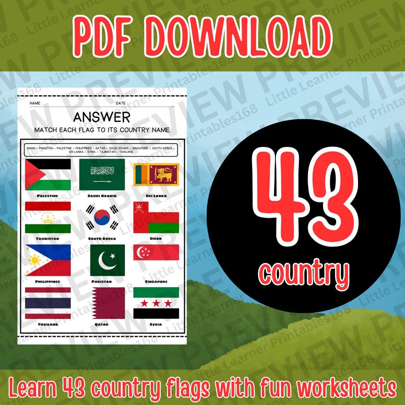 Asian Country Flags Worksheet: Geography Activity Pack (PDF Download ...