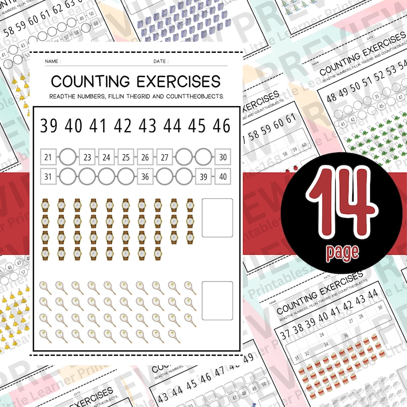 Counting Exercises Worksheets: Number Recognition, Math Practice (PDF ...