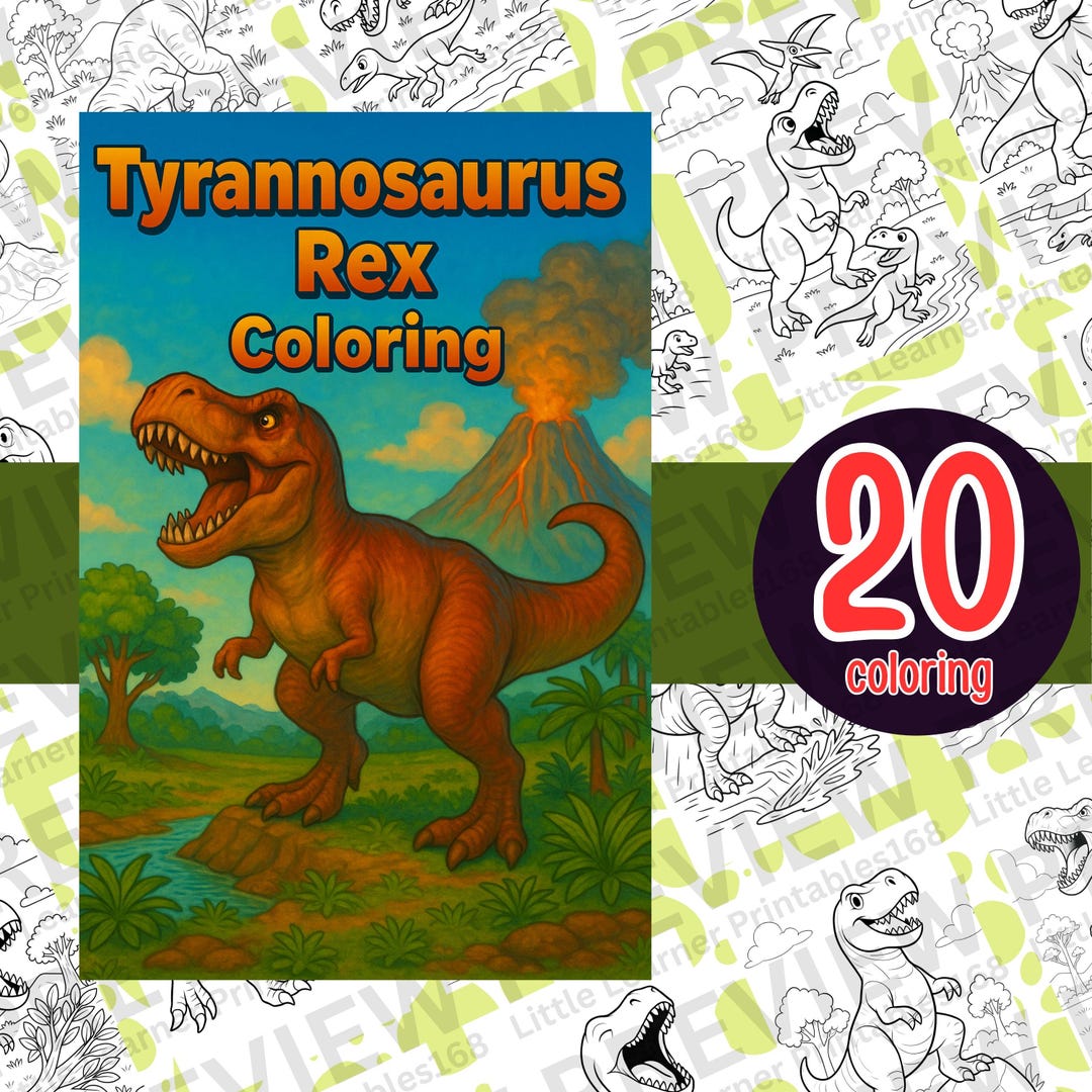 T-rex Coloring Book: 20 Dinosaur Printable Pages (digital Download) - Etsy