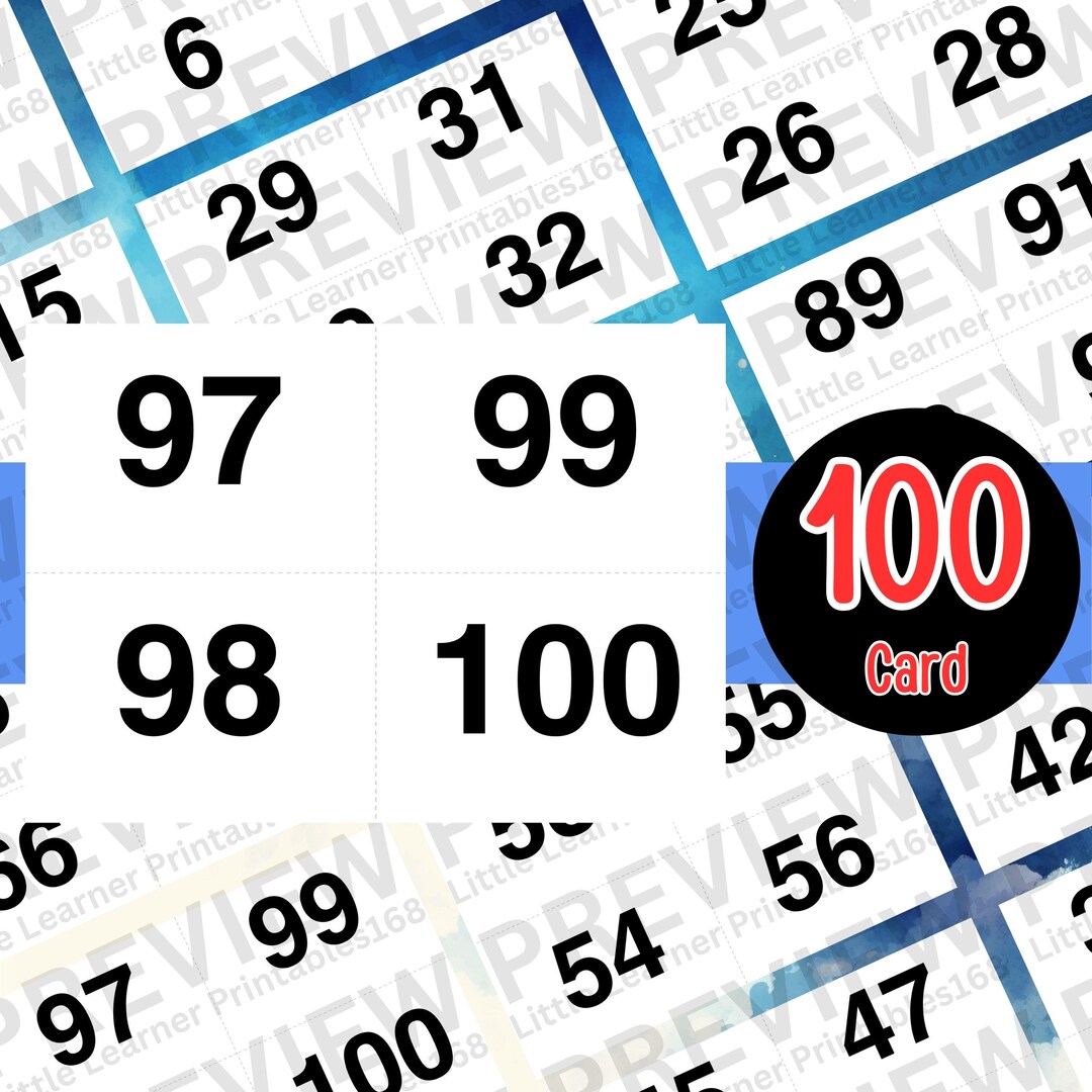 Number Flashcards 1-100 Printable: Math Learning Activity (PDF Download ...