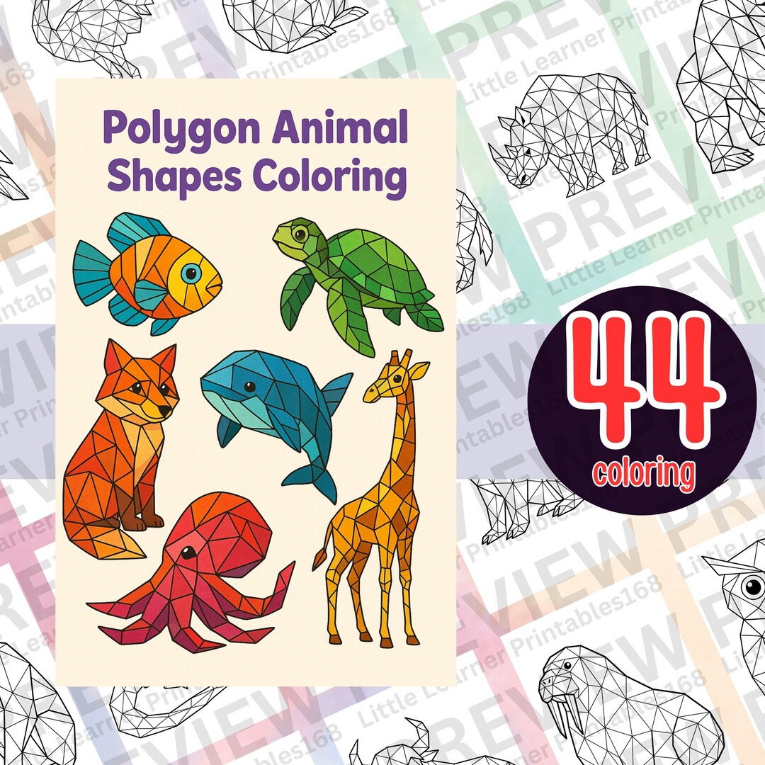 Polygon Animal Coloring Book, Geometric Art, 44 Pages (PDF Download) - Etsy