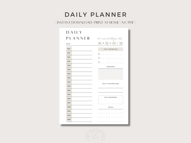 Printable Daily Planner. Minimalist Planner. Daily Organiser. Daily To ...