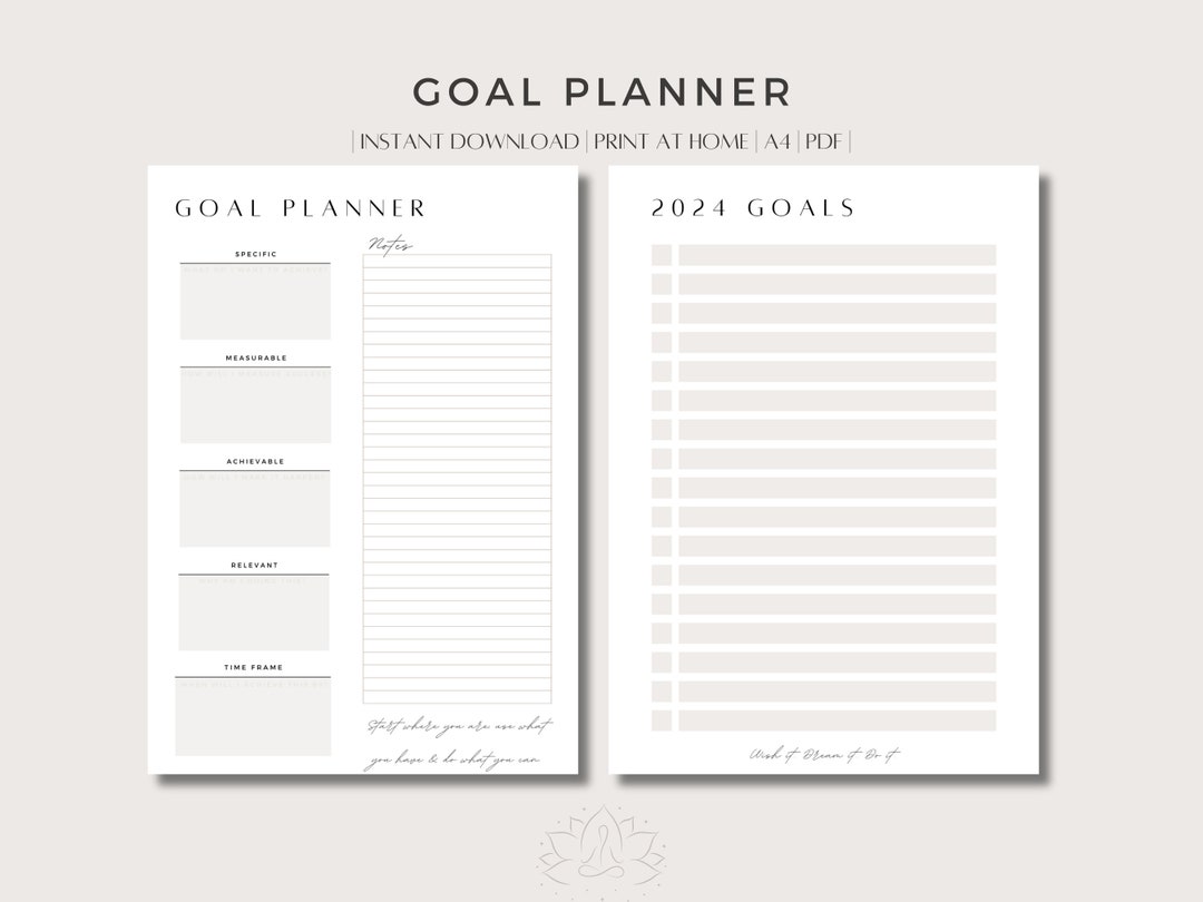 Goal Planner Printable Organiser. Smart Goals Minimalist Planner. - Etsy