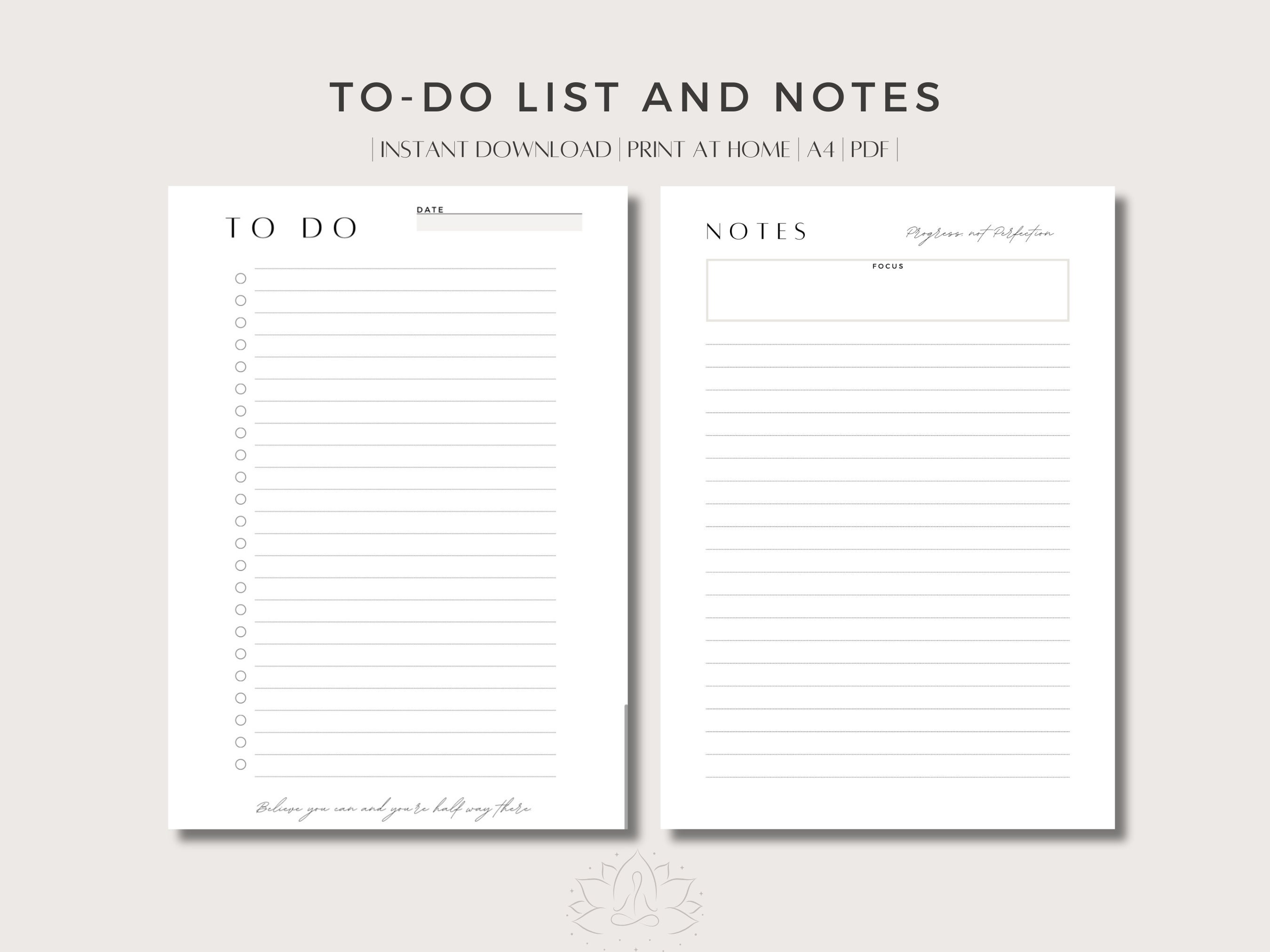 Printable To-do List and Notes. Productivity Planner. Checklist ...
