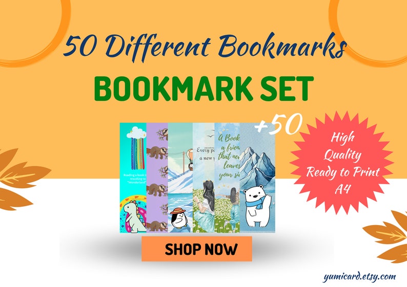 Printable Bookmarks 50 Different Bookmarks Bookmark Digital Download ...