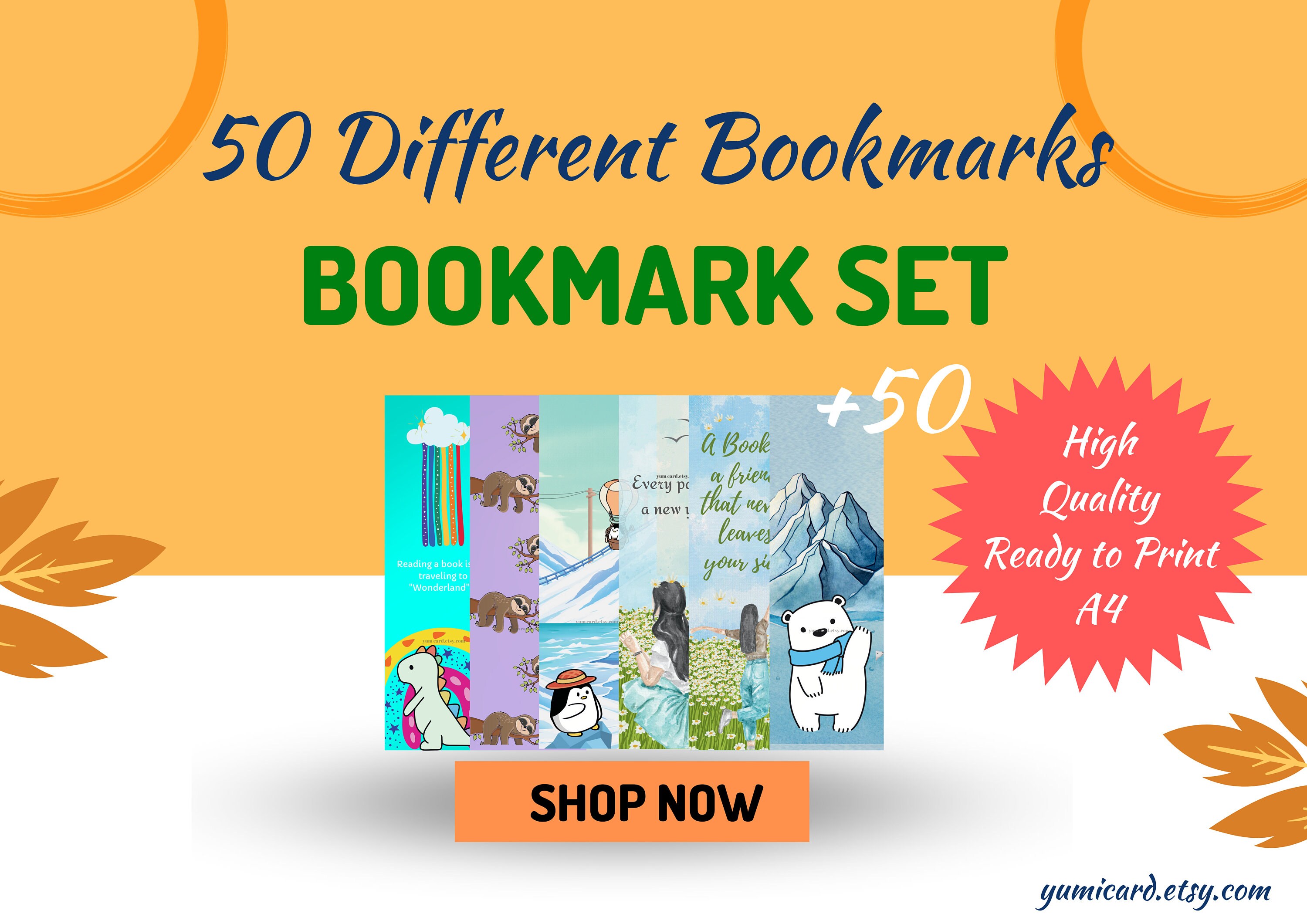 Printable Bookmarks 50 Different Bookmarks Bookmark Digital Download ...