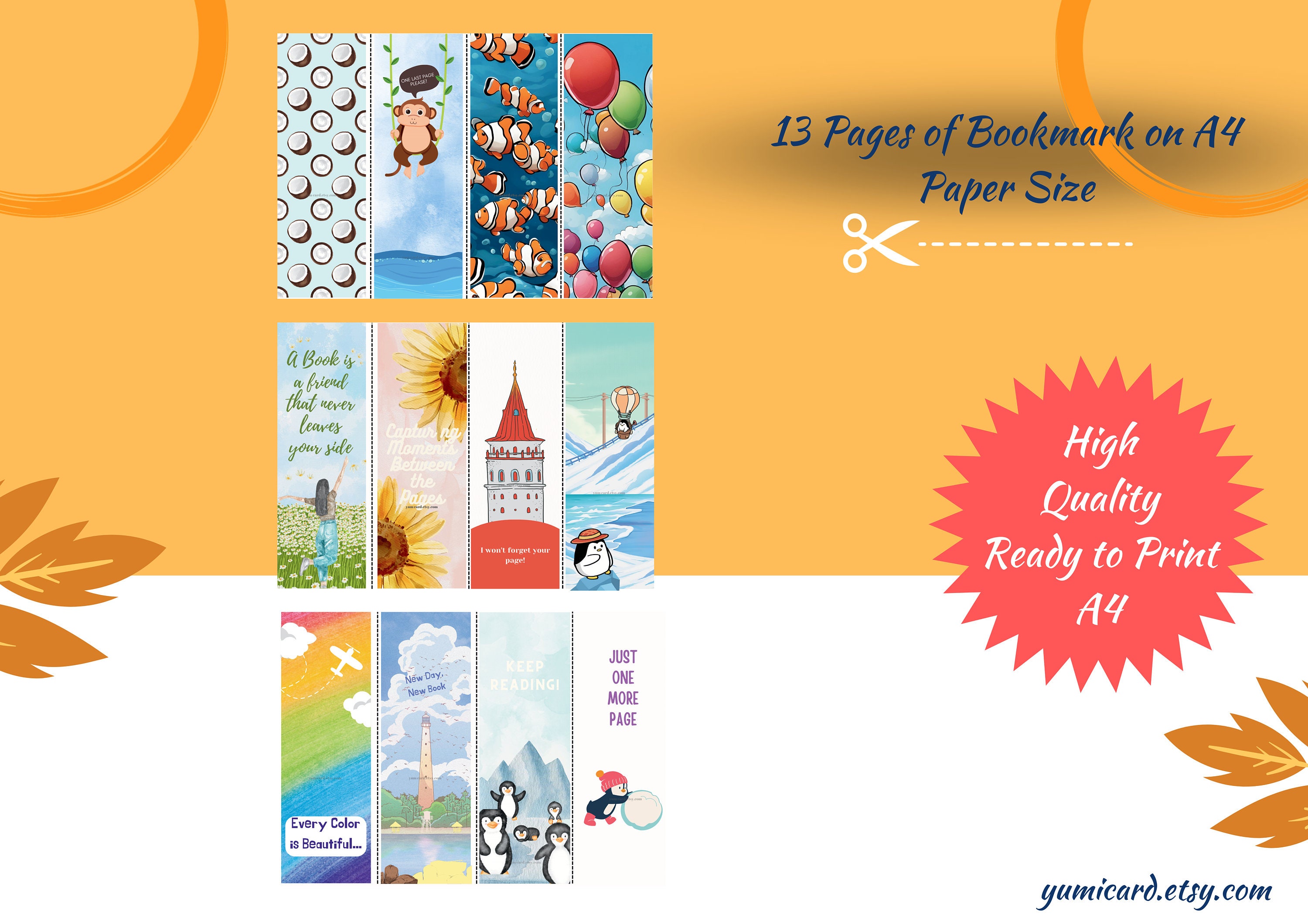 Printable Bookmarks 50 Different Bookmarks Bookmark Digital Download ...
