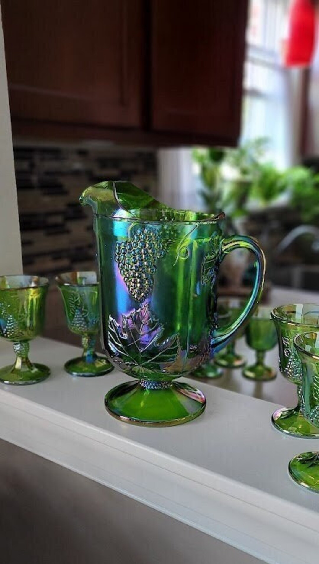 Indiana Harvest Grape Pattern Green Carnival Glass PITCHER - Etsy
