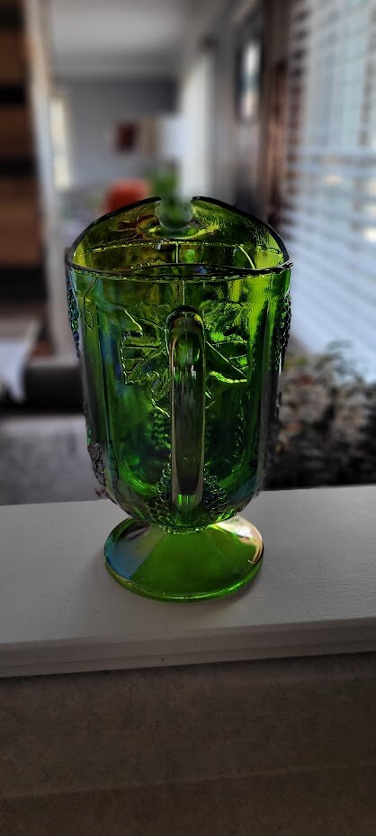 Indiana Harvest Grape Pattern Green Carnival Glass PITCHER - Etsy