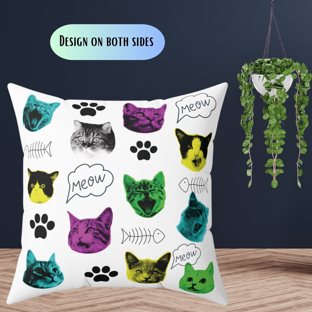 Funny Cat Pillow,cat Owner Gift,funny Cat Face,retro Cat Pillow,cat Mom ...