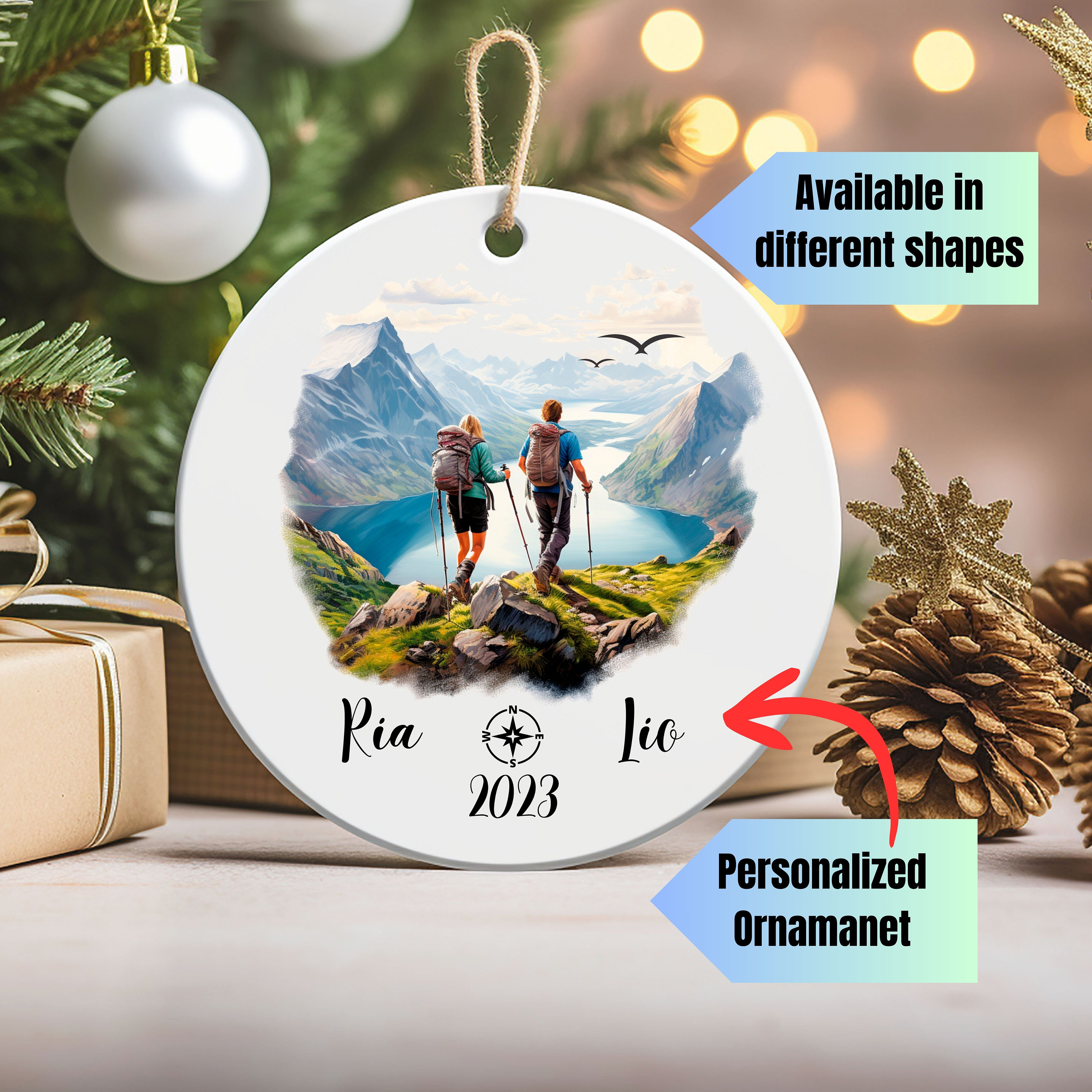 Hiking Couple Ornament, Custom Hiking Ornament, Personalized Hiker ...