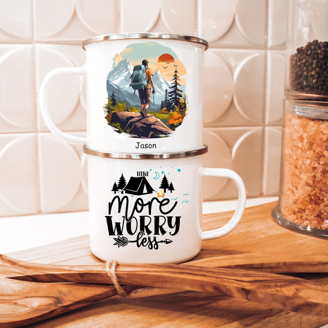 Hike More Worry Less Mug, Personalized Hiker Gift, Custom Hiking Mug ...
