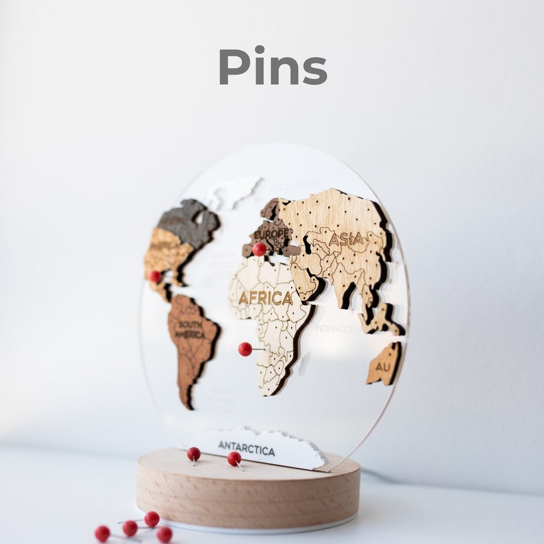 Push Pin Mini World Travel Map, Personalizable Wood Map With Light ...