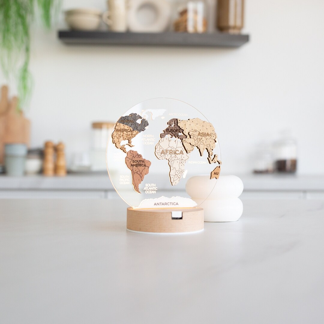 Push Pin Mini World Travel Map, Personalizable Wood Map With Light ...