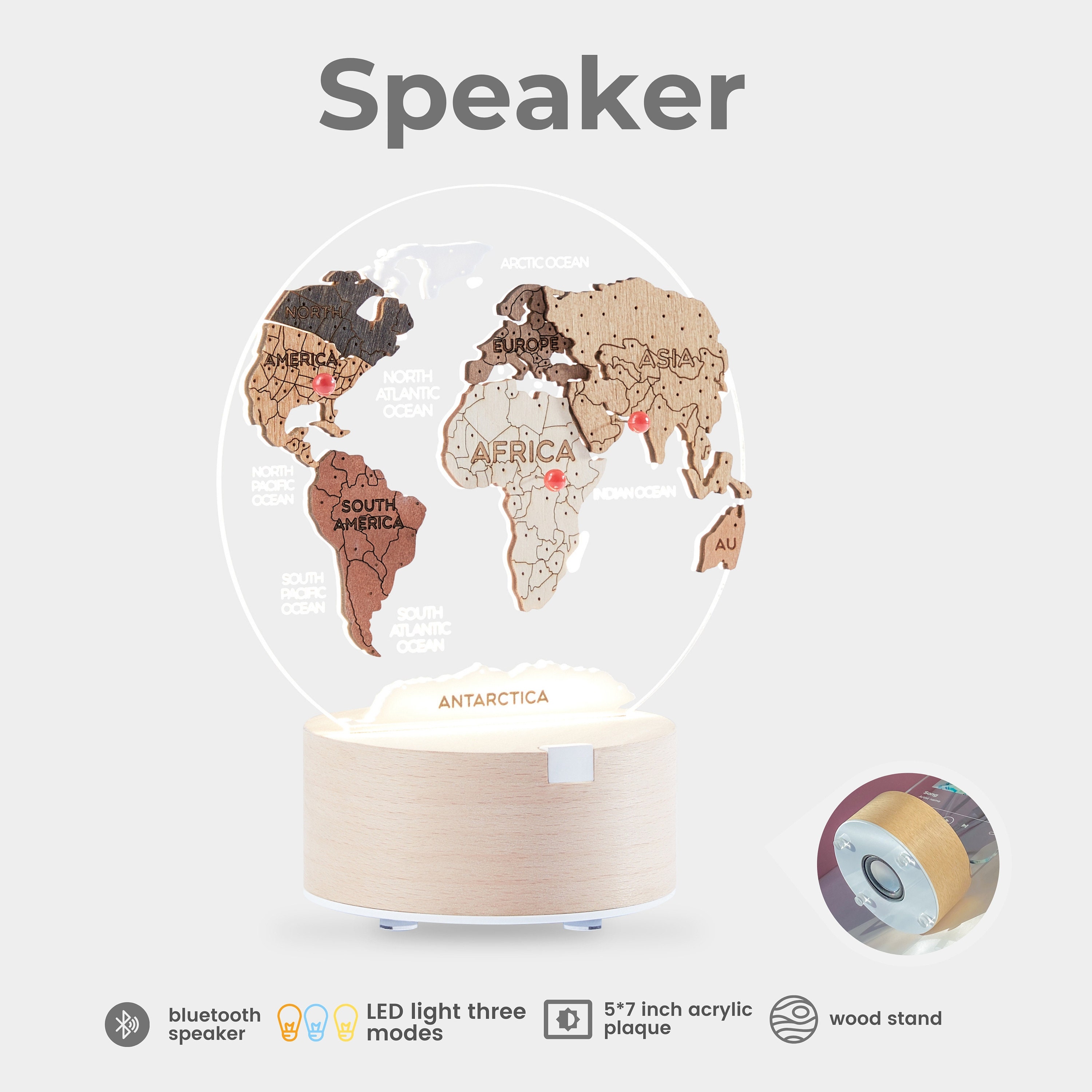 Push Pin Mini World Travel Map, Personalizable Wood Map With Light ...