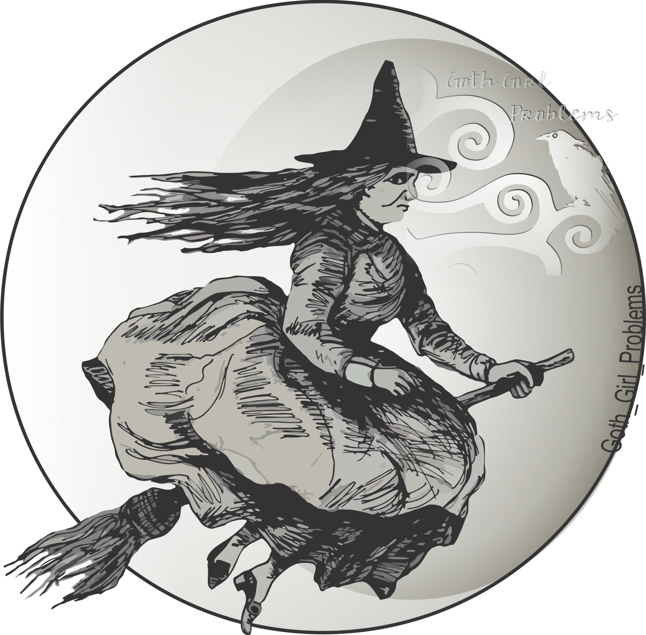 Witch on a Broom Vector - Etsy