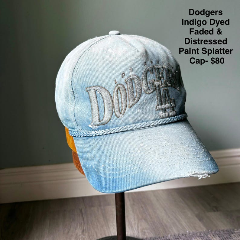 Baseball Cap- Dodgers Blue Vintage Style Distressed Indigo Dyed - Etsy