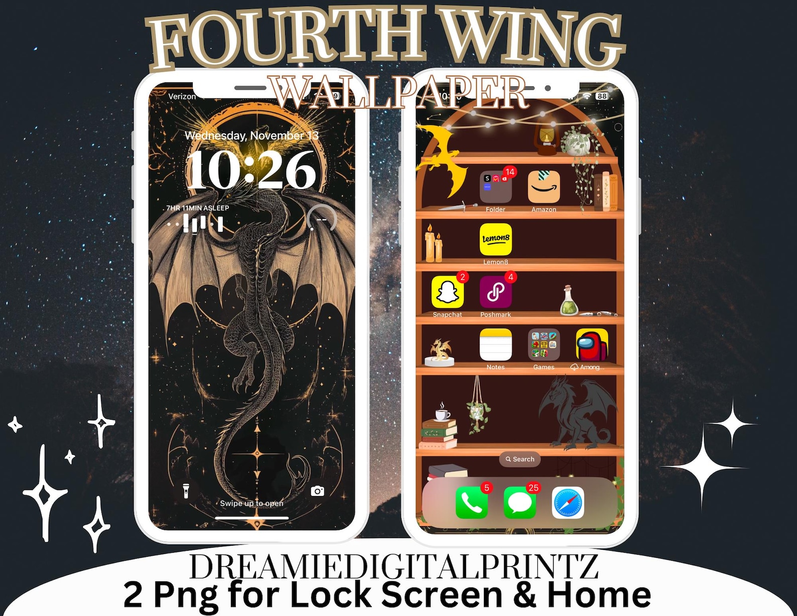 Fourth Wing Wallpaper Inspired Bookshelf Wallpaper iPhone IOS Wallpaper ...