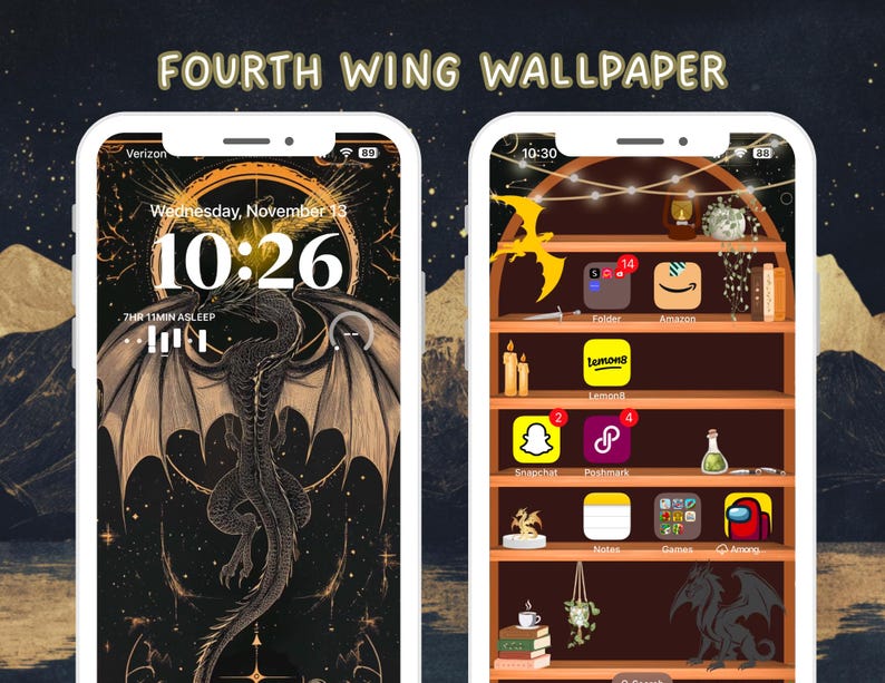 Fourth Wing Wallpaper Inspired Bookshelf Wallpaper iPhone IOS Wallpaper ...