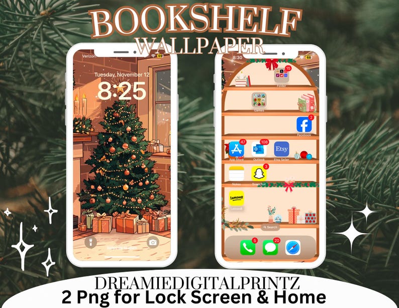 Christmas iPhone Bookshelf Background Book Lock Screen iPhone Holiday ...