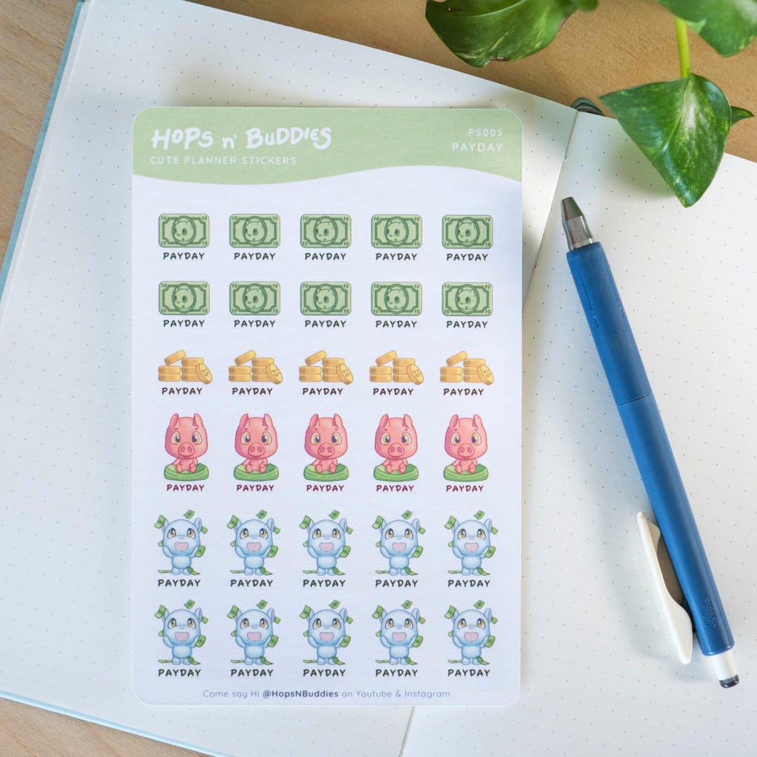 Cute Payday Planner Stickers, Kawaii Organization Stickers, Money ...