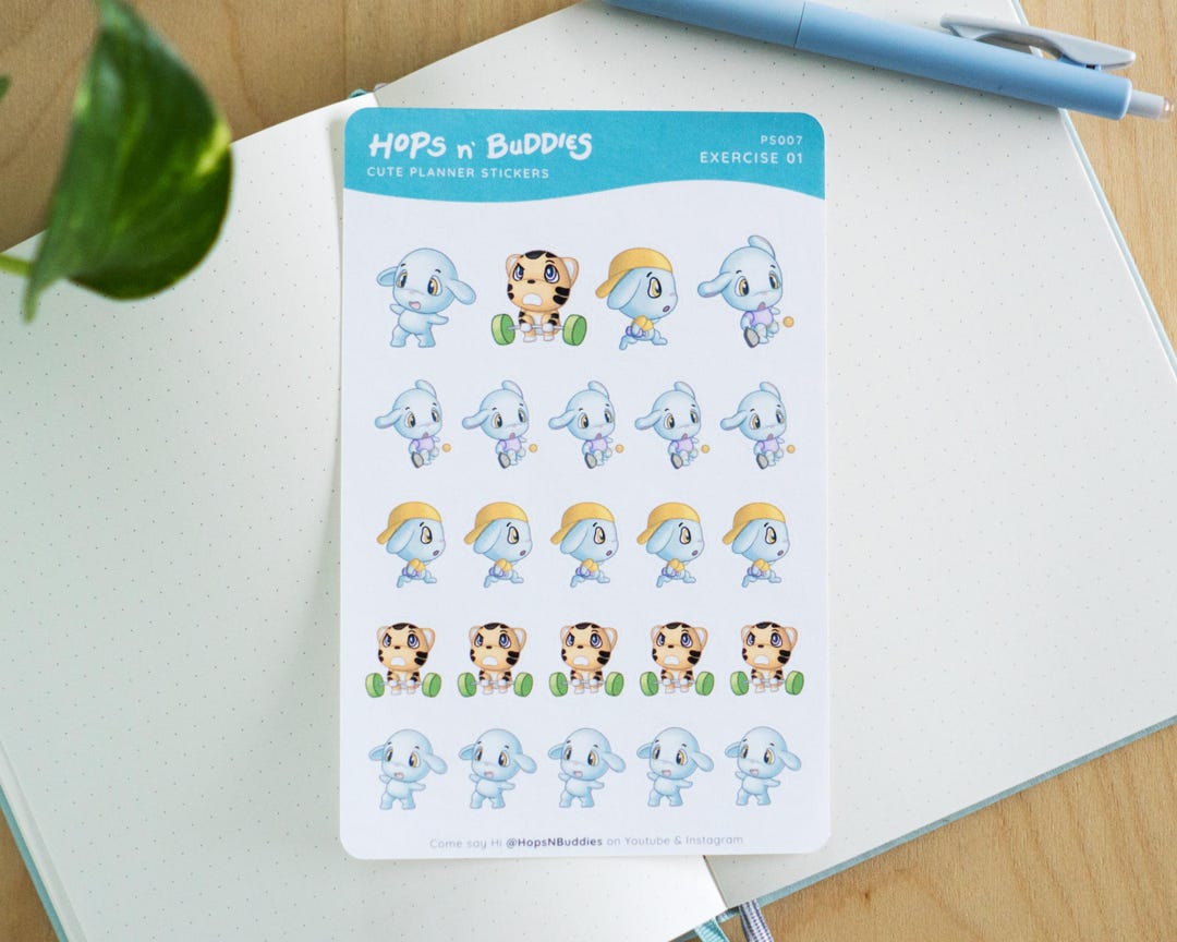 Cute Exercise Planner Stickers, Kawaii Workout Reminders Featuring ...