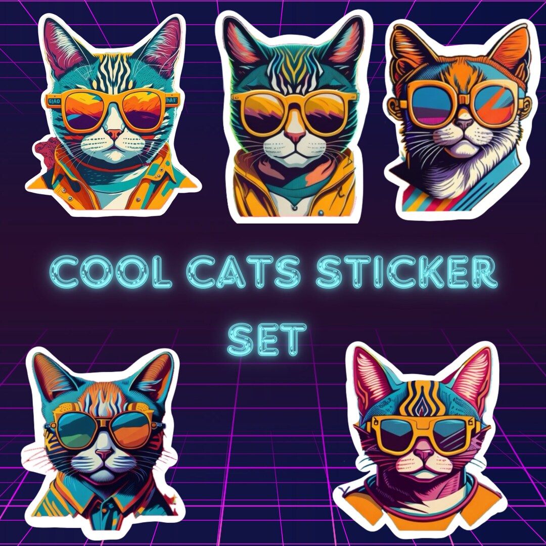 Cool Cats Sticker Set, Cats Sticker Set, Cats Stickers, 5 Units - Etsy