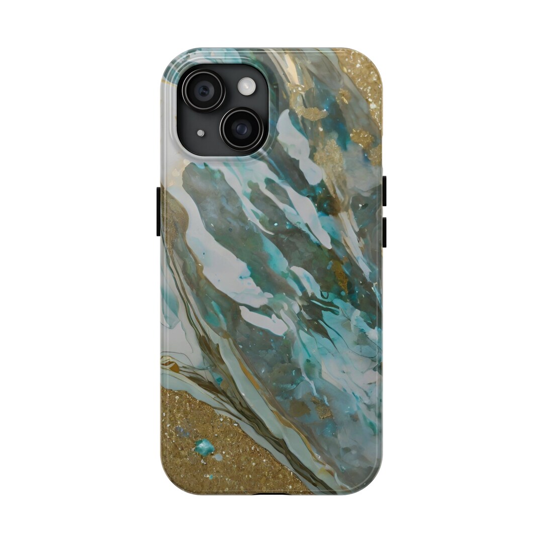 Stylish Turquoise and Gold Abstract Art Marble Pattern iPhone Case ...