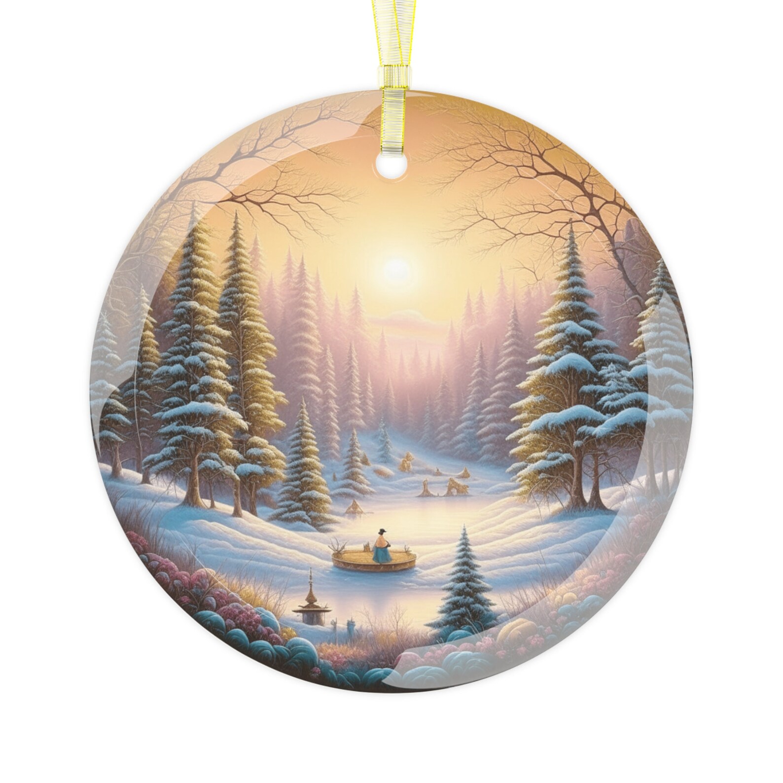 Winter Wonderland Dream: Hand-painted Round Ornament With Snowy ...