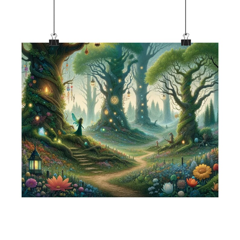 Enchanted Spring Fantasy Forest Art Print With Magical Creatures Wall ...