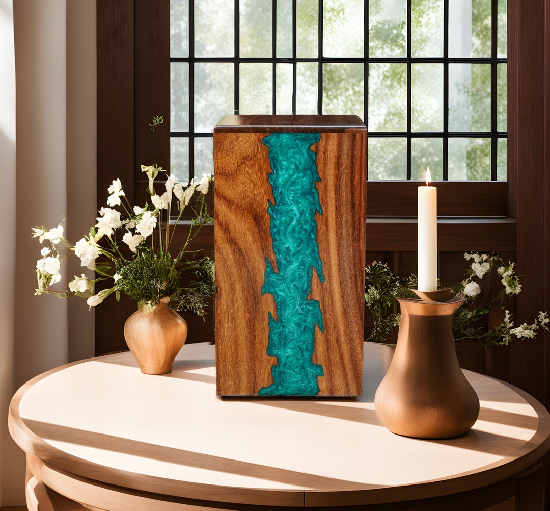 Epoxy Resin Green Texture Wooden Urns for Human Ashes| Cremation Urns ...