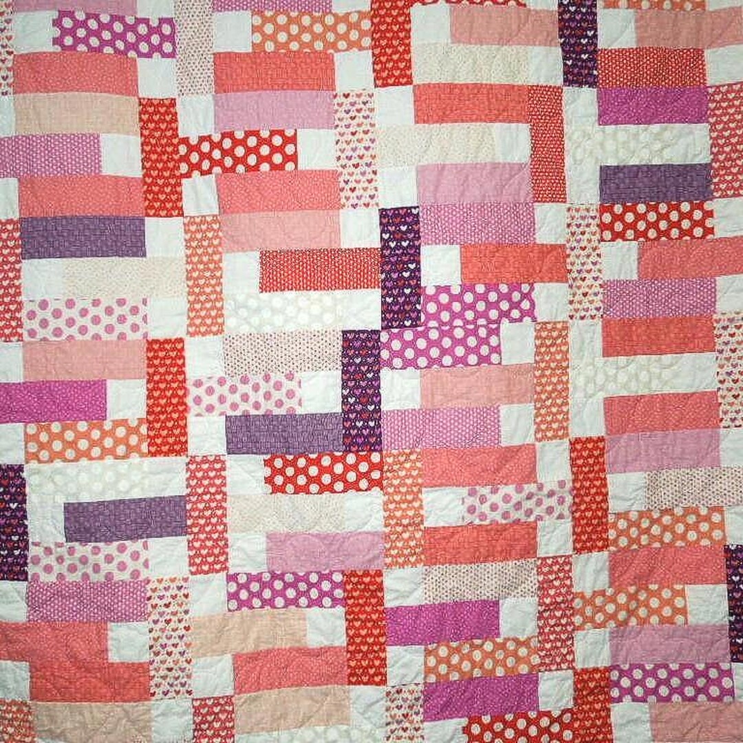 New Handmade Quilt 48"x58", Pink, White and Purple Patchwork Quilt ...