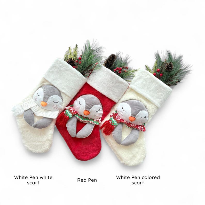 Stocking With Name, Red Stockings for Family, 18" White Stocking for ...