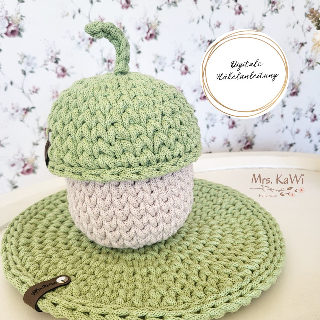 Crochet Pattern Acorn Basket Crochet Acorn Basket Acorn Storage Basket ...