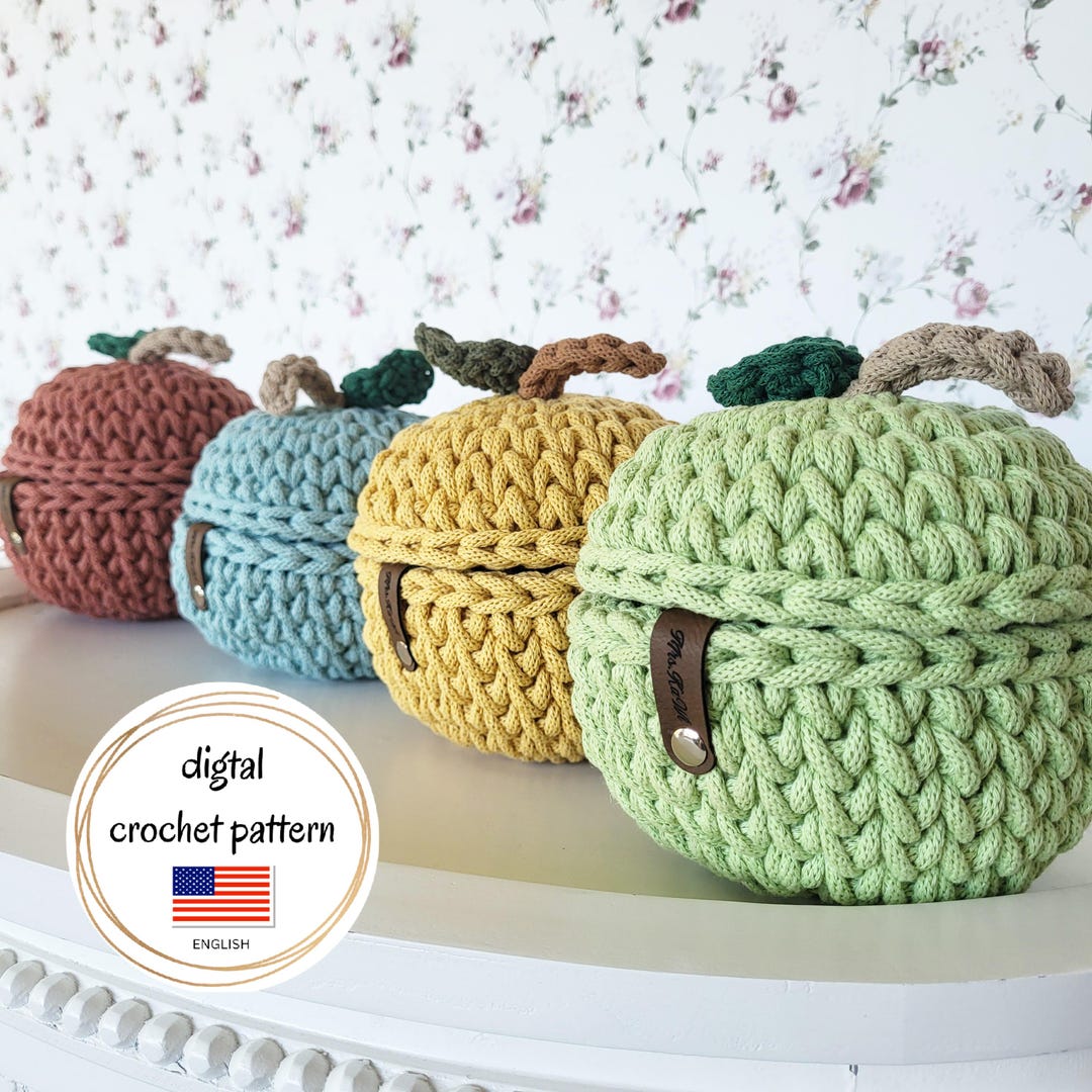 Apple Crochet Pattern in ENGLISH | Crochet Apple Basket | Storage ...