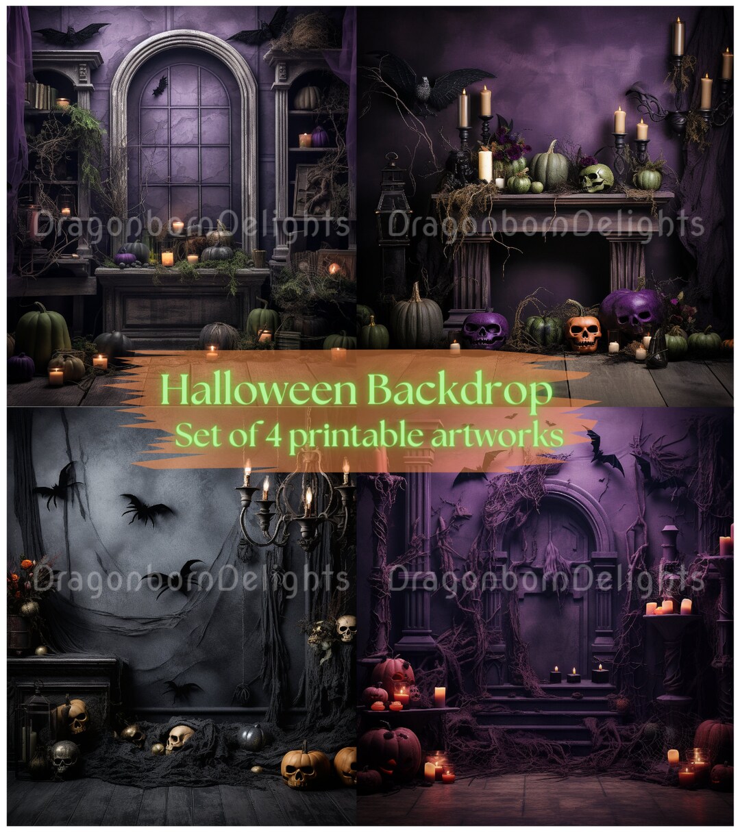 Hallowen Backdrops Set of 4 - Regal Elegance - Spooky - October ...