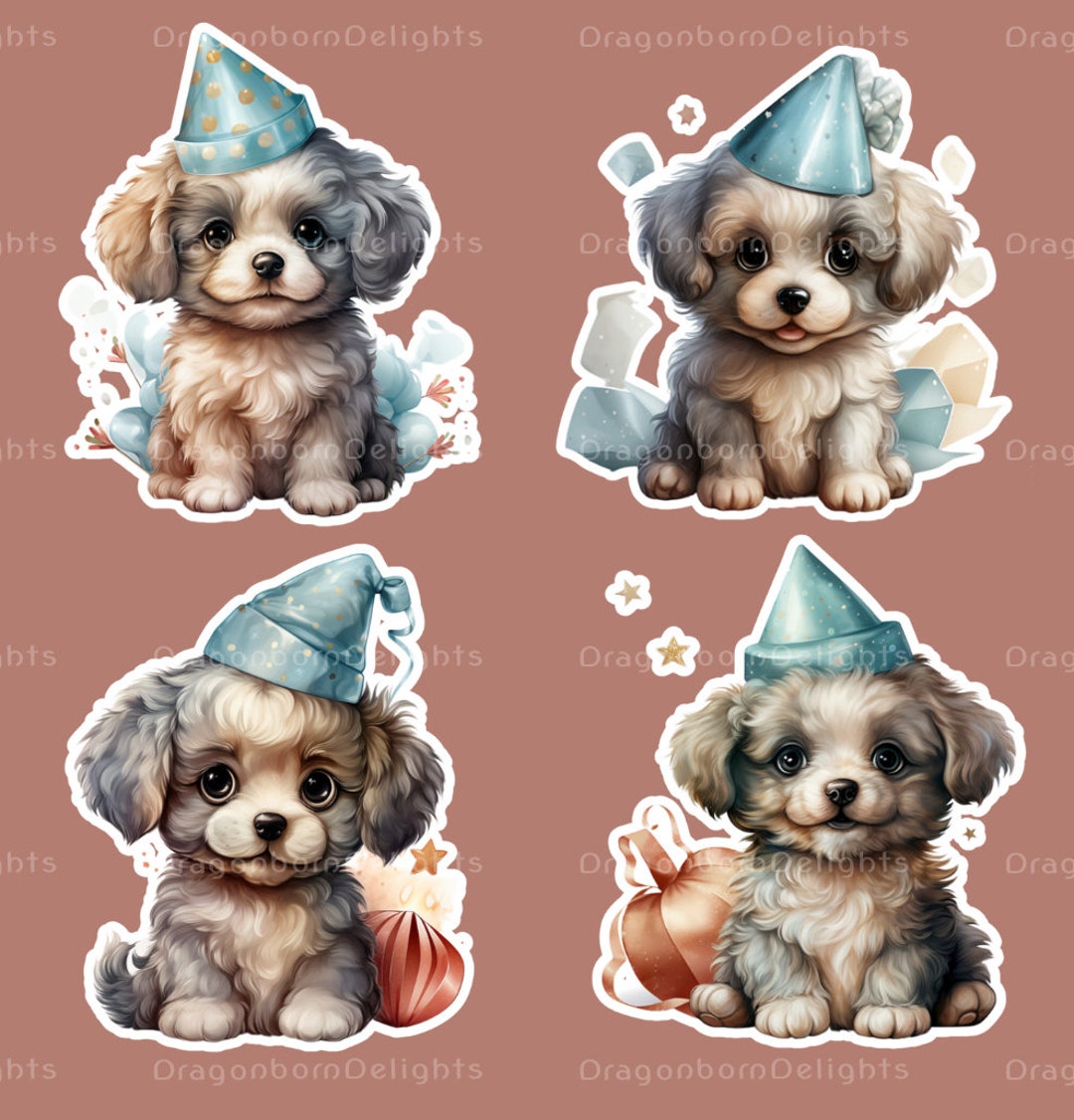 A Set of 44 Watercolor Adorable Cute Funny Puppy Stickers With ...
